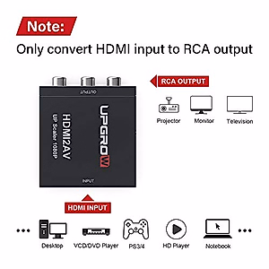 UPGROW HDMI to RCA, 1080p HDMI to AV RCA CVBs Composite Video Audio Converter Adapter Supports PAL/NTSC for TV Stick, Roku, Chromecast, Apple TV, PC, Laptop, Xbox, HDTV, DVD-Black (UPGROWHRCA01)