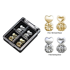 Magic Bax Earring Lifters - 2 Pairs of Adjustable Hypoallergenic Earring Lifts (1 Pair of Sterling Silver Plated and 1 Pair of 18K Gold Plated) As Seen on TV