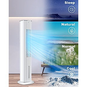 Evaporative Air Cooler Portable Cooling Fan, Cool with 3 Speeds, 12H Timer Evaporative Cooler, Bladeless Fan Ice Boxes Contained, Remote Control Tower Fan for Large Room Office