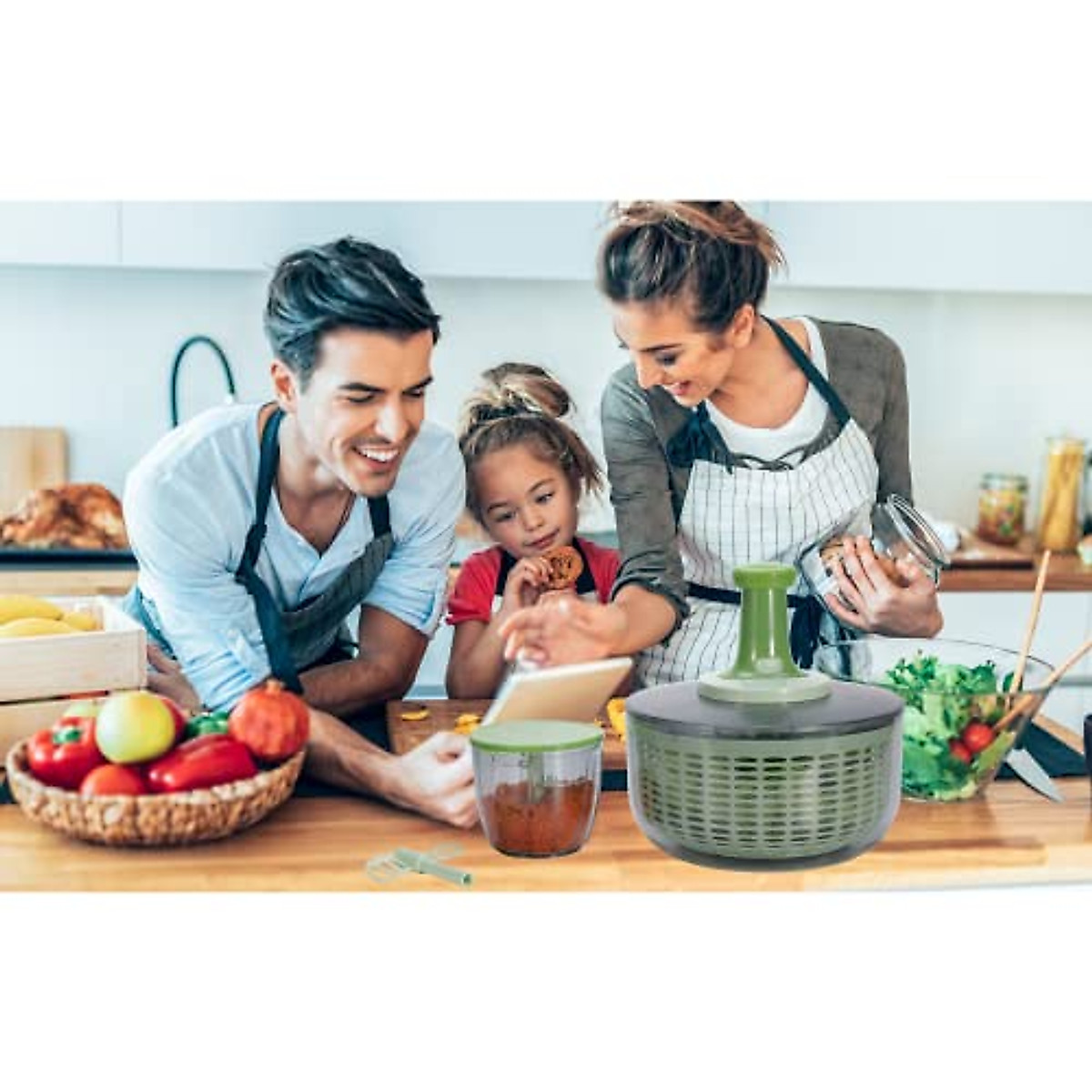 Brieftons Salad Spinner and Chopper: Large 6.3-Quart Lettuce Greens Vegetable Washer Dryer, with Bonus 0.95-Quart Veggie Chopper Mixer, Compact Storage, Easy Push Operation for Quick Veggie Prepping