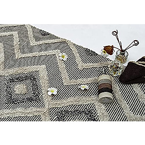 CHARDIN HOME 3x5 Cotton Boho Rug Grey and Ivory | Modern Farmhouse Throw/ Bath Rug for Bathroom Bedroom Kitchen entryway and More | Machine Washable high Low Textured Area Rug