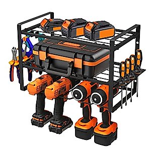 Plenrame Power Tool Organizer, 3-Tier Garage Tool Organizers and Storage, Power Tool Holder, Drill Holder Wall Mount, Heavy Duty Metal Tool Shelf, Utility Storage Rack for Cordless Drill