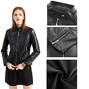 Women's Trendy Faux Leather Jacket Moto Short Jacket Fashion PU Jacket Coat (L, Black)