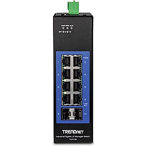 TRENDnet 10-Port Industrial Gigabit L2 Managed DIN-Rail Switch, 8 X Gigabit, 2 X SFP Slots, DIN-Rail Mount, IP30, Vlan, Qos, Lacp, STP/Rstp, Bandwidth Management, Lifetime Protection, TI-G102i