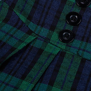 Women Fashion Casual Plaid Skirt Vintage A Line Skirts Vintage Athletic Skirt Plaid High Waist Plus Size Midi Pleated Skirt Green