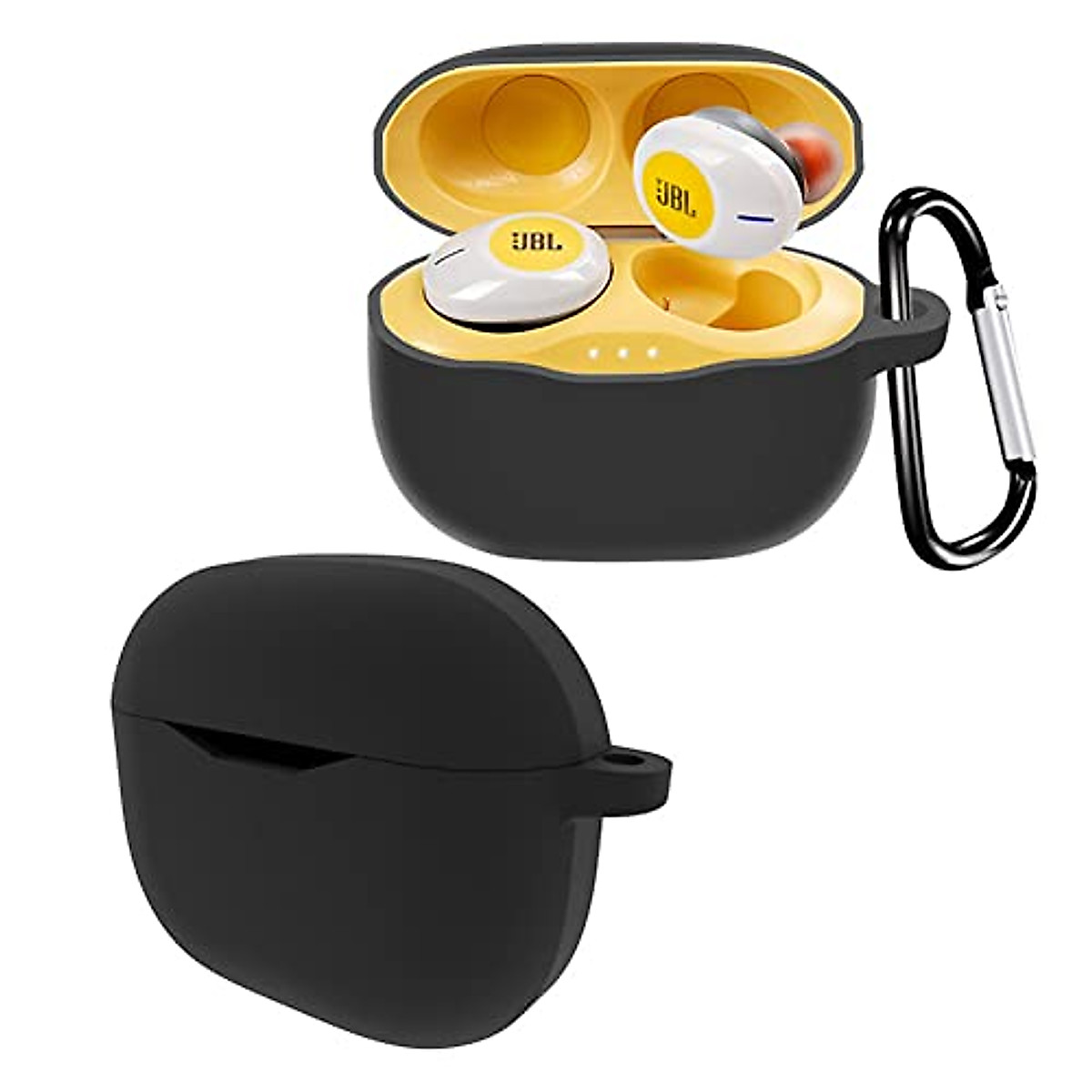 2 Pack DAYJOY Soft Silicone Protective Case Cover Compatible with JBL Tune 120TWS/125TWS Earphone, Protective Skin Sleeve with Key Chain (Black+Blue)