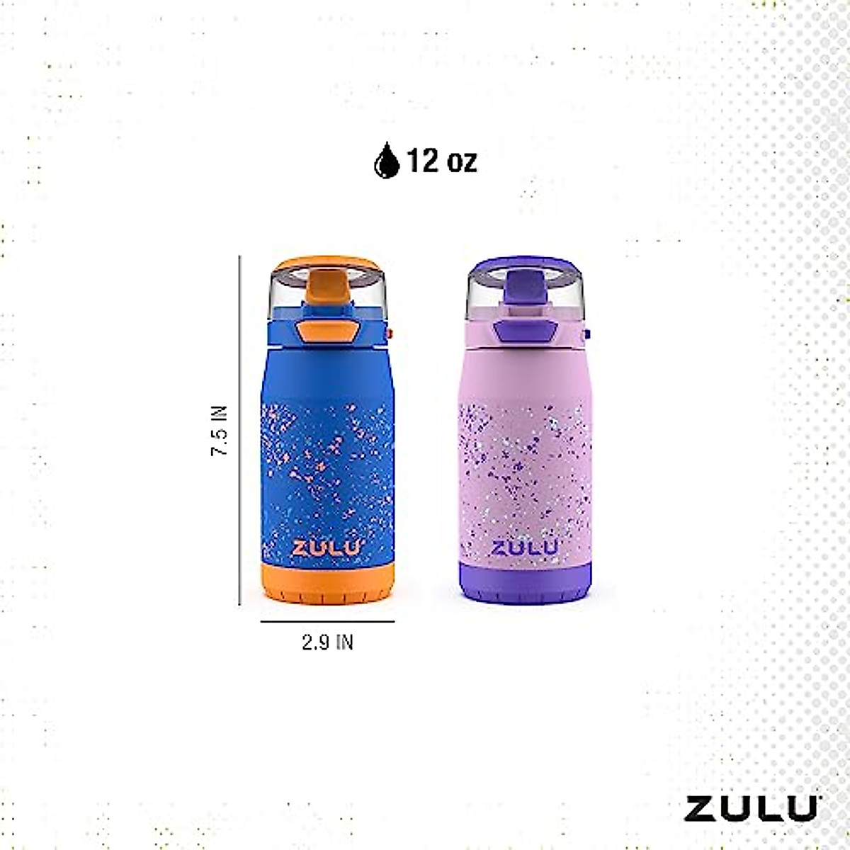 ZULU Kids Flex 12oz Tritan Stainless Steel Insulated Water Bottle with Silicone Spout, Leak-Proof Locking Flip Lid and Soft Touch Carry Loop for School Backpack, Lunchbox, and Outdoor Sports, Blue