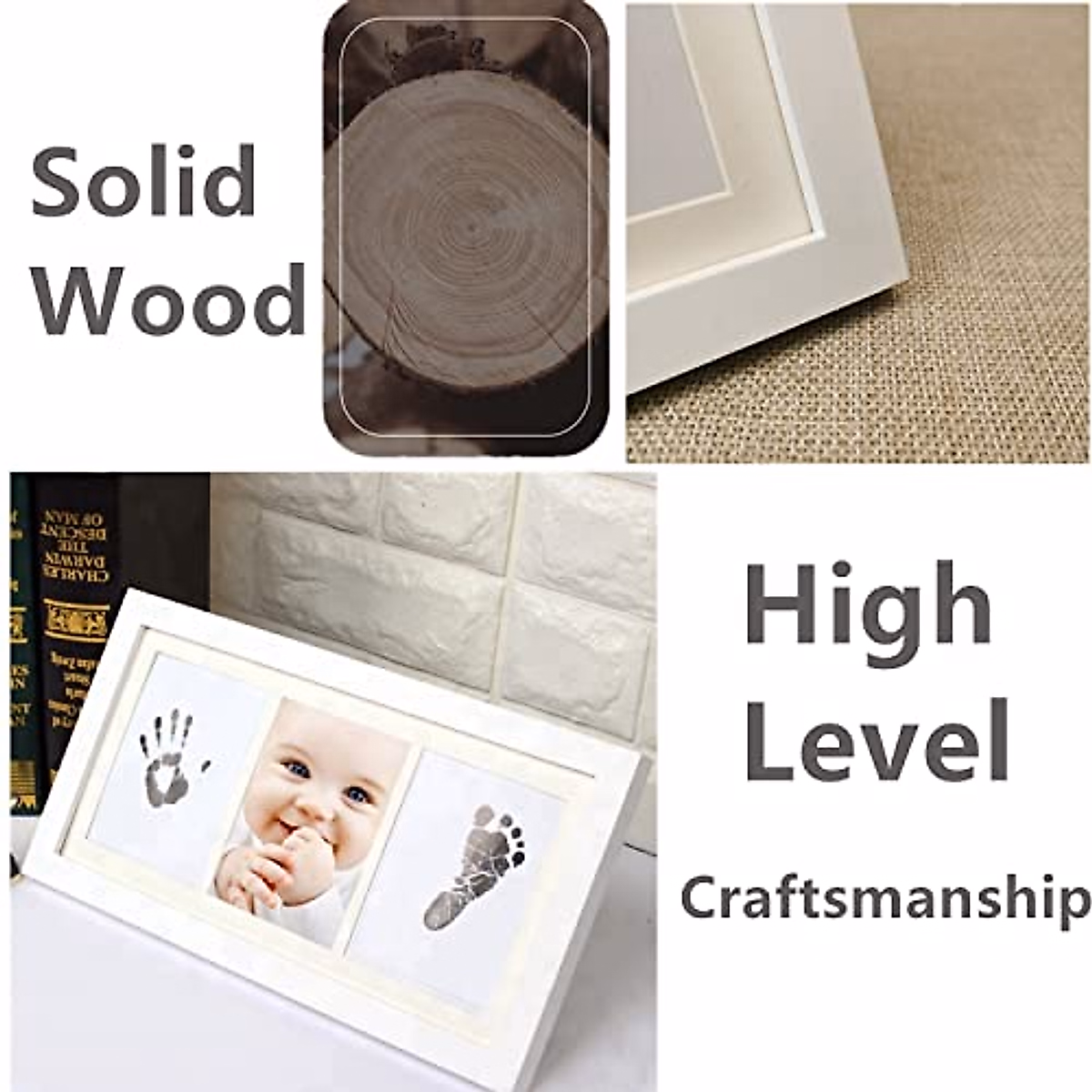 PewinGo Baby Hand and Footprint Kit,Inkless Baby Handprint Kit with 2 Safe Clean-Touch Ink Pads and a Wooden Baby Picture Frame for Newborn,Baby Boys & Girls,Baby Gifts for New ParentsBaby Shower