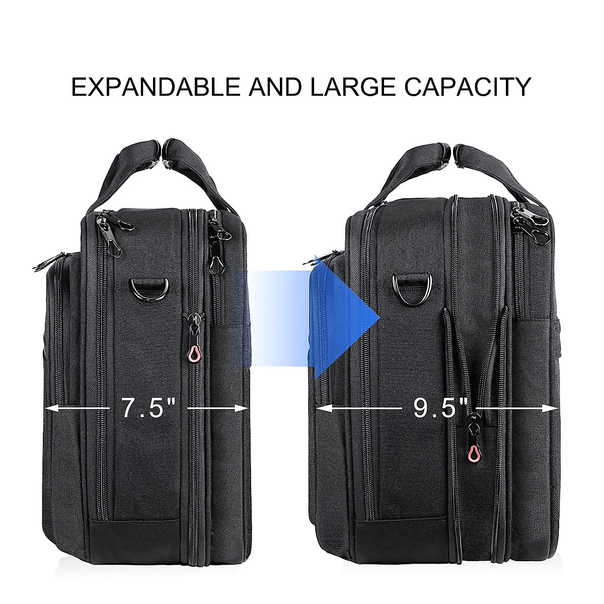 KROSER Laptop Bag Stylish Laptop Briefcase Fits Up to 17.3 Inch Expandable Water-Repellent Shoulder Messenger Bag Computer Bag with RFID Pockets for Business/Travel/School/College/Men/Women-Black