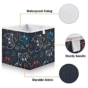 Open Home Storage Bins Foldable Cube Organizers Gamer Pattern Closet Storage Bins for stairsteps