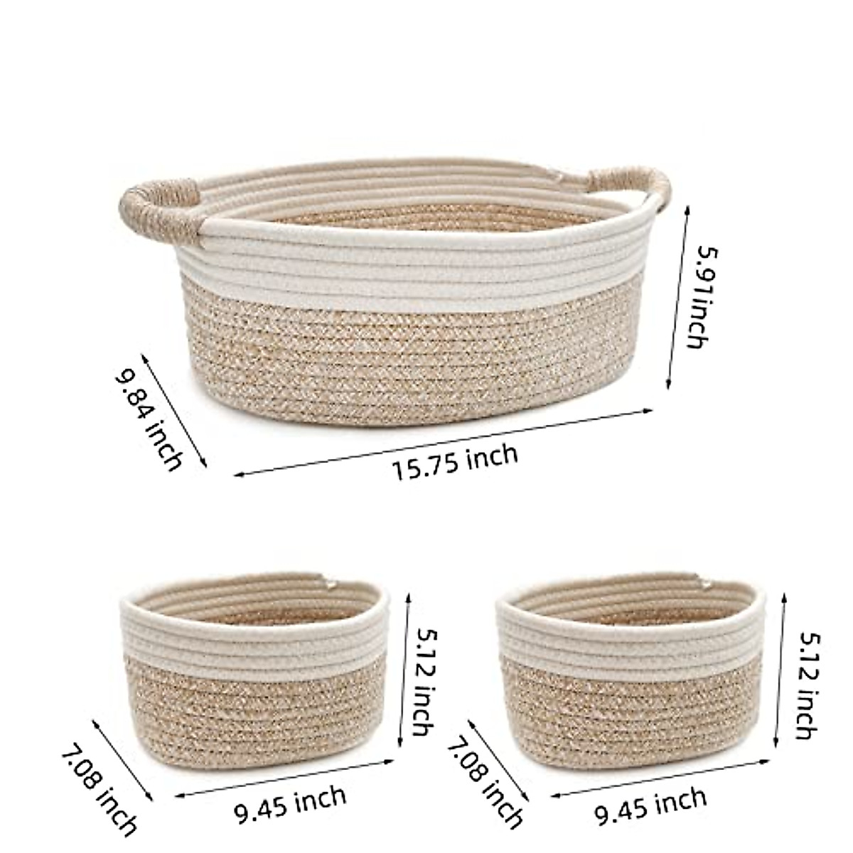 Zalaxt Cotton Rope Storage Baskets, 3 Pcs Woven Baskets for Storage for Organizing Baby Diaper and Toys Boho Basket, Nursery Storage Bin