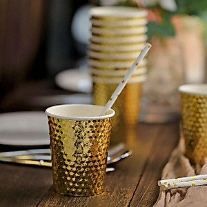 Tableclothsfactory 24 Pack | 9oz Gold Foil Honeycomb Paper Cups, Disposable Tableware