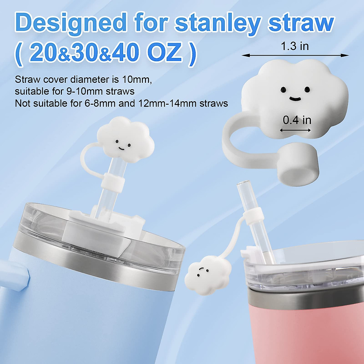 MLKSI 4 Pack Straws cover for Stanley 40 oz Adventure Tumbler, Straw Cover for Stanley Cup Accessories, 4 Pcs Straws Cap for Stanley 40 oz 30oz Tumbler with Handle