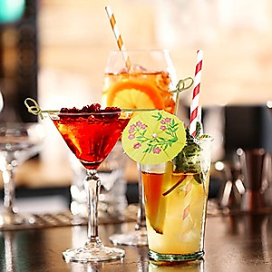 Cocktail Drink Accessories 300pcs – 100 Drink Umbrellas, 100 Bamboo Knotted Picks, 100 Paper Straws by DEMIGO, Great for Drinks & Appetizers, Hawaiian and Pool Parties