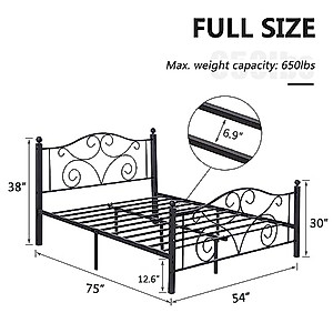 VECELO Full Size Bed Frame with Headboard and Footboard, Heavy Duty Metal Slat Support, Platform Mattress Foundation, No Box Spring Needed, Easy Assembly, Matte Black
