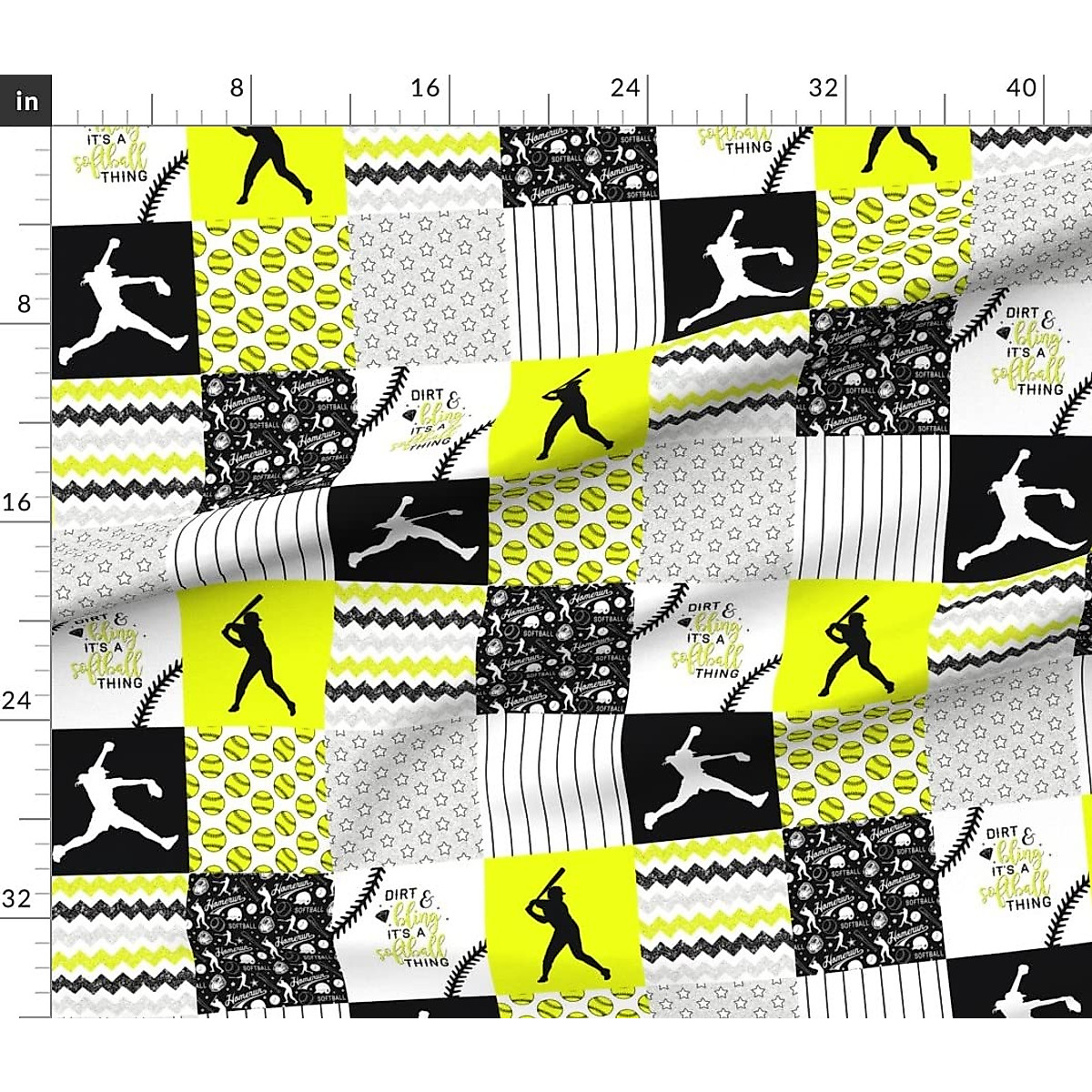 Spoonflower Fabric - Softball Baseball Neon Yellow Black Womens Sports Girls Chevron Printed on Petal Signature Cotton Fabric by The Yard - Sewing Quilting Apparel Crafts Decor