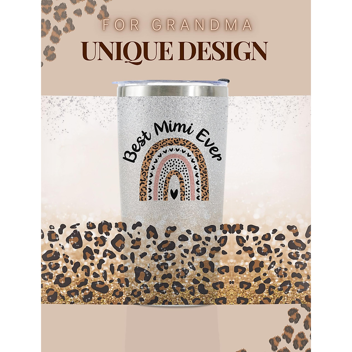 Onebttl Mimi Gifts from Granddaughter, Grandson, Insulated Stainless Steel Wine Tumbler with Lid and Straw, for Grandma on Mother's Day, Birthday, Christmas, Best Mim Ever, Glitter Silver, 20 oz