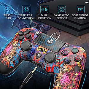Akvwj 【Upgraded】 Wireless PS4 Remote Controller Compatible with Playstation 4/Slim/Pro with Dual Vibration/6-Axis Motion Sensor/Audio Replacement for PS4 Controller