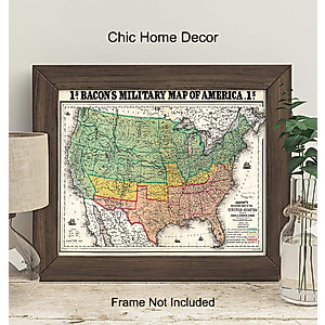 Civil War Memorabilia - The Civil War - American Civil War Poster - 8x10 Southern States Confederacy Vintage Map Replica - The Confederate Secession - Americana - American US Map - Historic Wall Art