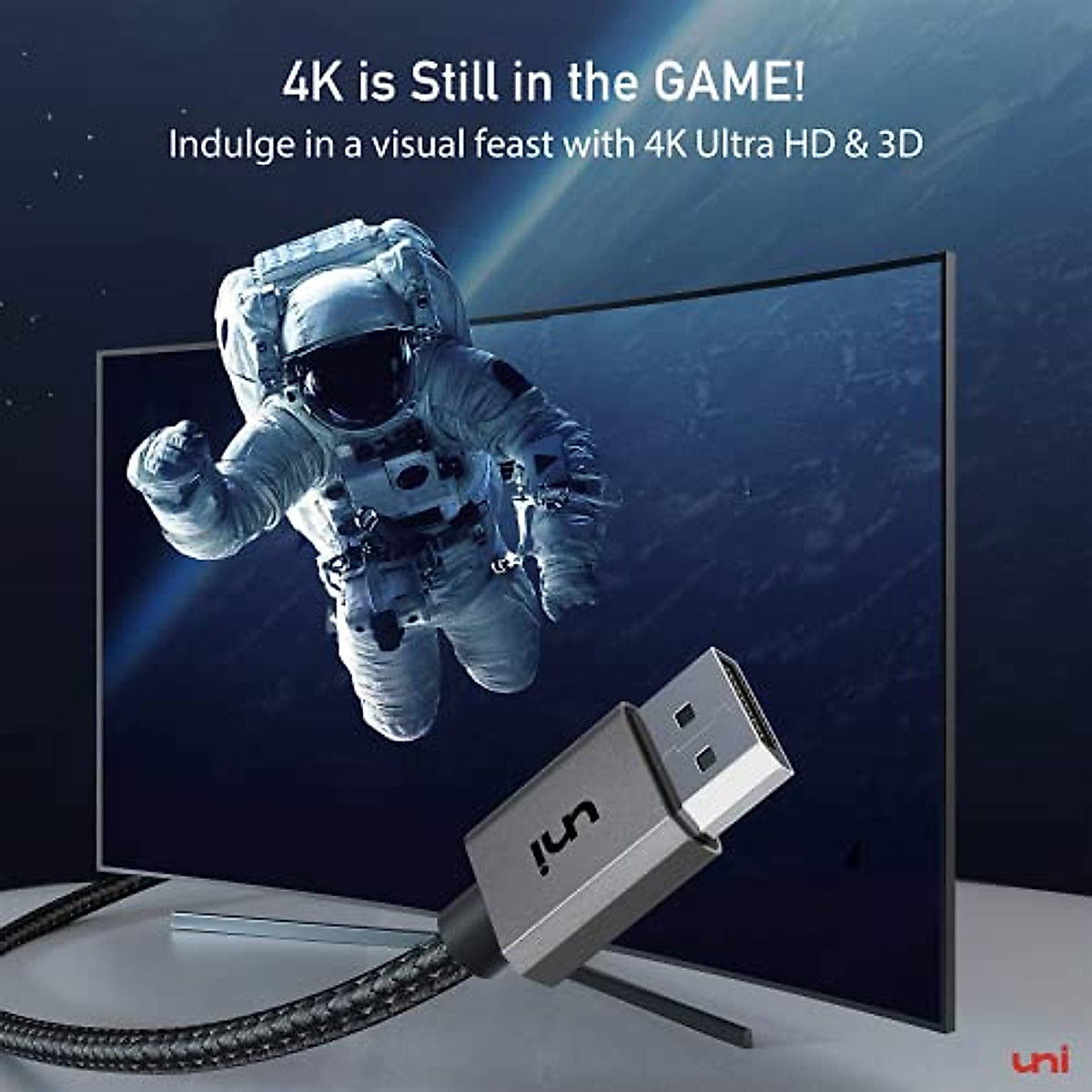 uni [VESA Certified] 4K Displayport Cable 10 FT, 21.6Gbps High Speed Nylon Braided DP 1.2 Cable, [4K@60Hz, 2K@165Hz/144Hz] Gaming Monitor Cable FreeSync/G-Sync, for PCs, Graphics Cards - Grey