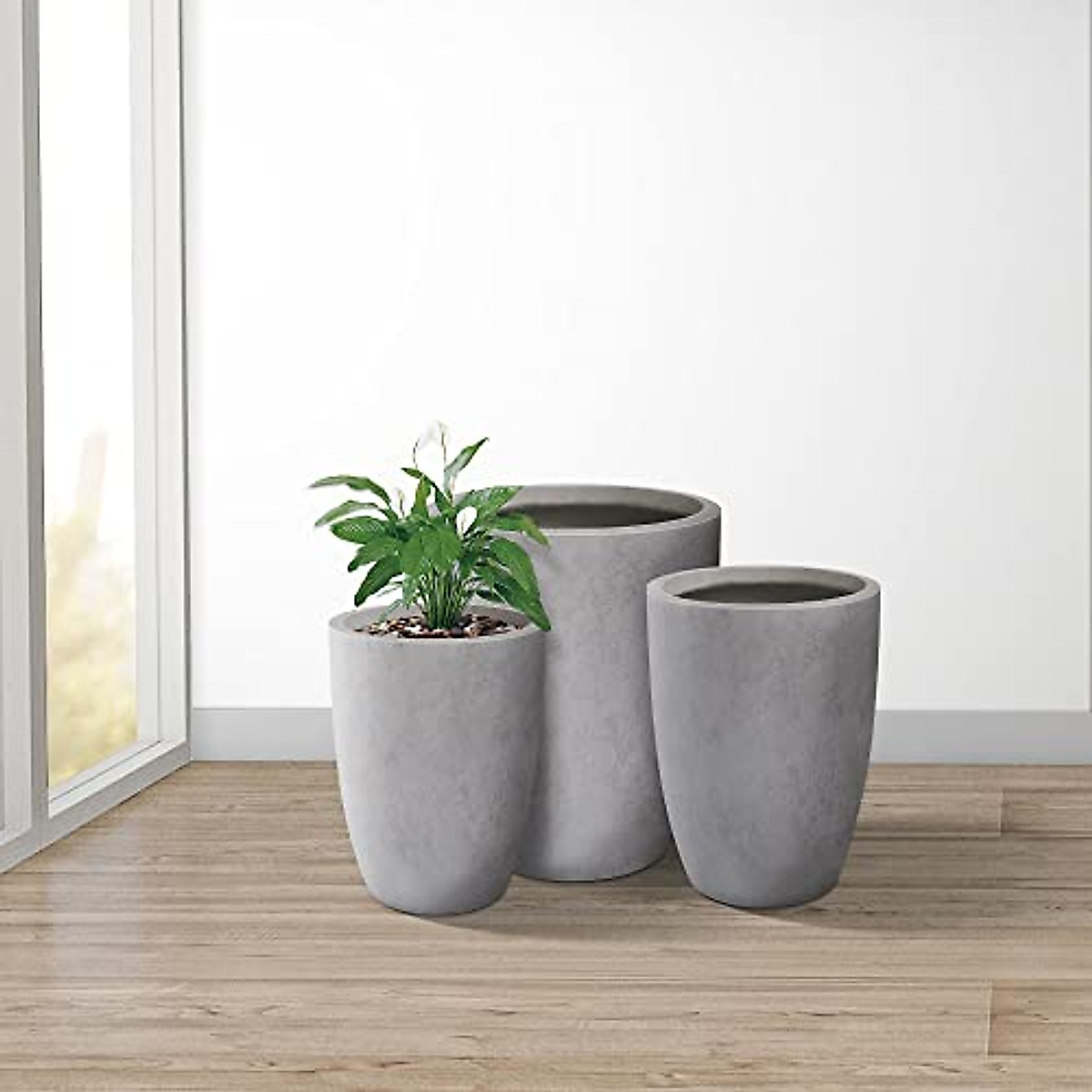 Kante 18.1" 20.4" 22.4" H Round Concrete Modern Tall Planters Set of 3 for Outdoor Indoor, Decorative Plant pots with Drainage Hole & Rubber Plug for Home & Garden Weathered Concrete