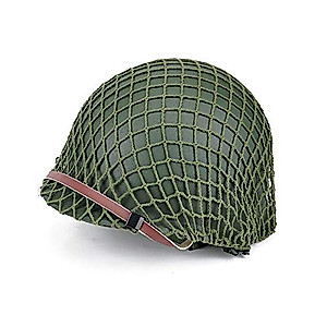 WWII US Army M1 Green Helmet Replica Adjustable with Net/Canvas Chin Strap Tactical Paintball Gear for Adults by BYHai