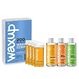 waxup Honey Roll On Wax 4 Pack and 200 Wax Strips, Before And After Waxing Skin Care Set, Hair Removal Waxing Kit.