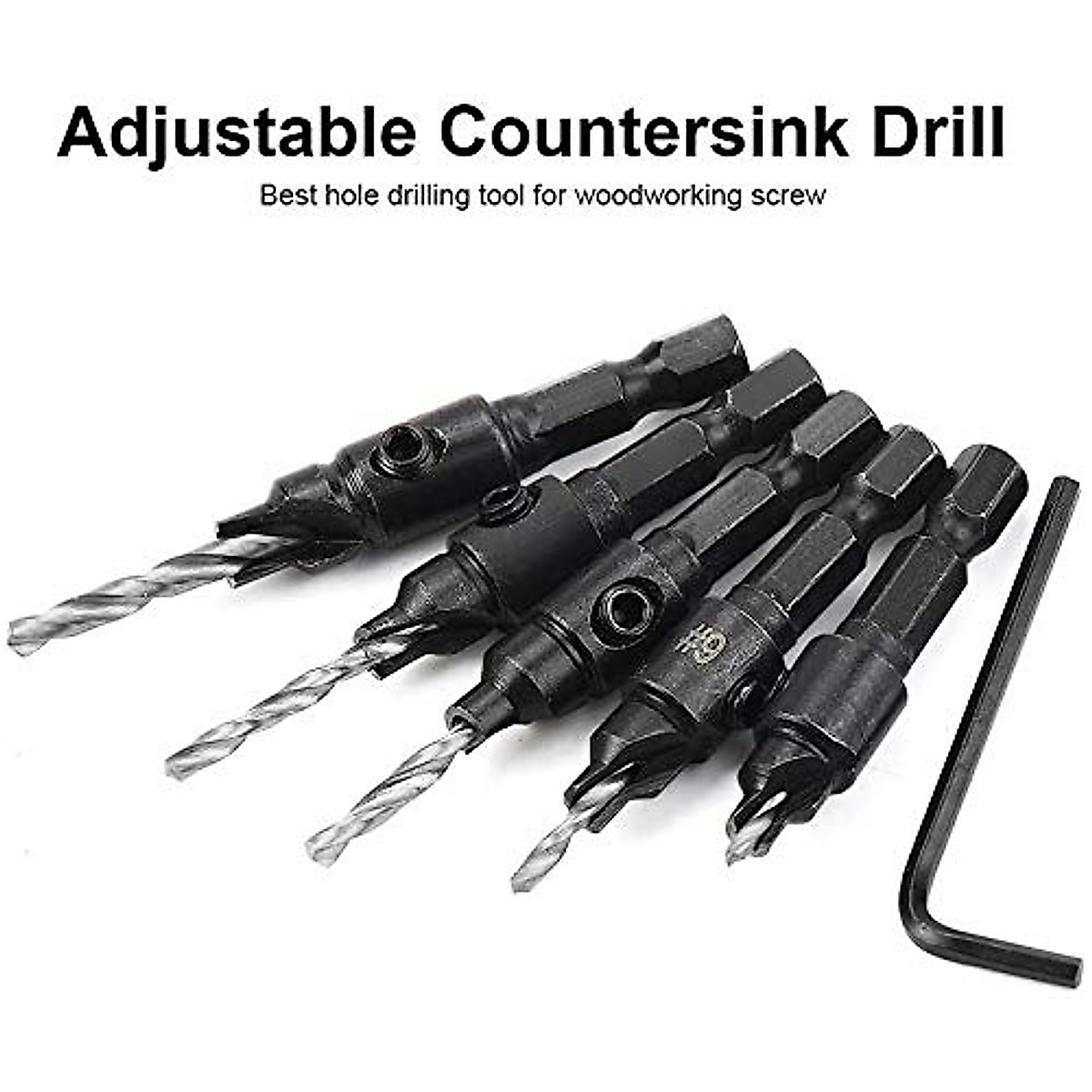 Y-imoi Drill Bit Set 5 Pieces Countersink Drill Bit Set Adjustable Countersink Bit Professional Drill Bits for Metal, Woodworking, Aluminum, Plastic Premium High Speed Steel Bit for Power Tools