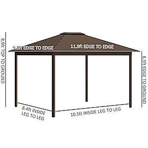 Outsunny 10' x 12' Hardtop Gazebo Canopy with Galvanized Steel Roof, Aluminum Frame, Permanent Pavilion with Top Hook, Netting and Curtains for Patio, Garden, Backyard, Deck, Lawn, Brown