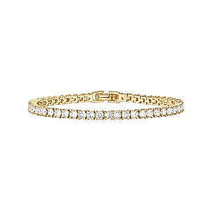 PAVOI 14K Gold Plated Cubic Zirconia Classic Tennis Bracelet | Yellow Gold Bracelets for Women | 7.5 Inches
