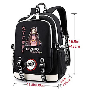 XIXISA 17 INCH Nezuko Backpack with USB Charging Port, Anime Book Bag Nezuko Canvas Laptop Backpack for School Travel (Kamado Nezuko)