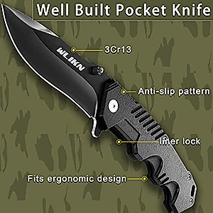 Wlikn Folding Knife Black Knife with Window Glass Breaker, Folding Pocket Knife (black)
