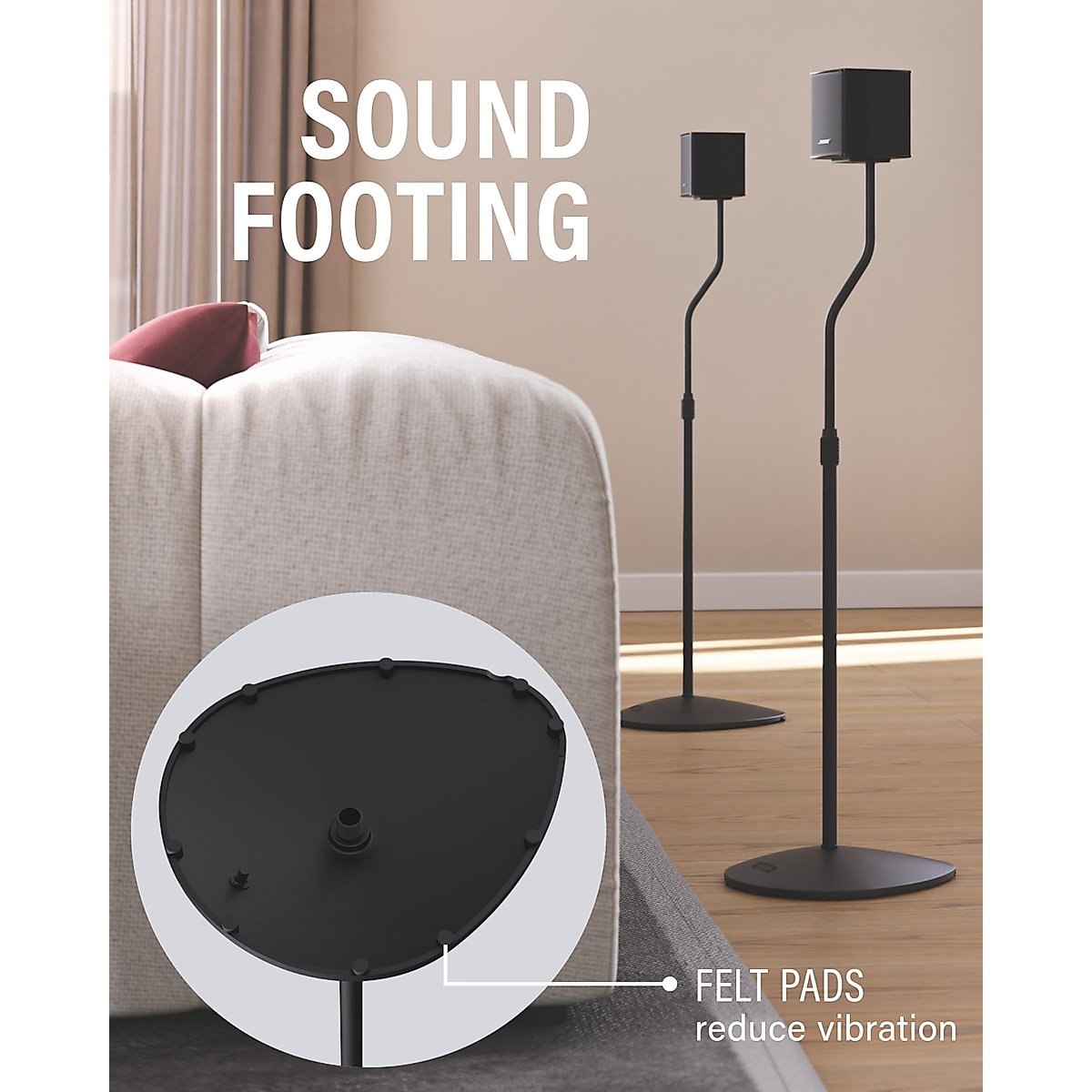 Sanus Adjustable Height Speaker Stand - Extends 28" to 38" - Holds Satellite & Small Bookshelf Speakers (i.e. Bose, Harmon Kardon, Polk, JBL, KEF, Klipsch, Sony and Others) - Set of 2 - Model: HTBS