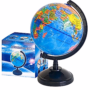 6'' Geographic World Globe for Kids,Educational World Globe with Stand,Decorative Rotating World Map Globes Decor,Political Globe for Classroom Geography Teaching,Kids Room
