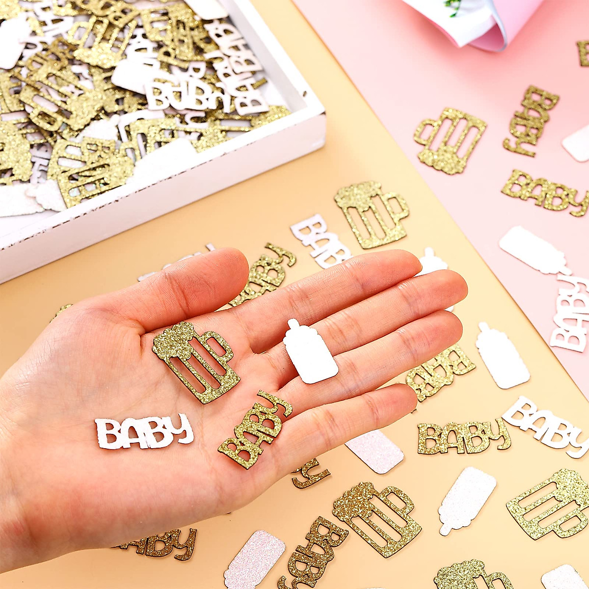 A Baby is Brewing Baby Shower Decorations Beer, 200 Pcs White and Gold Glitter Baby Shower Confetti, Diaper Party Decorations for Gender Reveal Pregnancy Celebration, Beer Theme Table Decor