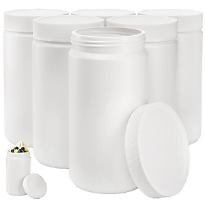 DEAYOU 6 Pack 33 Oz Plastic Mason Jars, 1 Quart Ice Cream Containers with Screw Top Lid, Plastic Freezer Jar Reusable Storage Food Canister for Yogurt, Soup, Hot or Cold Food, Salad, Butter (White)