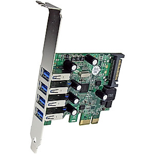 StarTech.com 4-Port PCI Express SuperSpeed USB 3.0 Controller Card with UASP - 5Gbps - USB 3.0 Expansion Card with SATA Power , TAA (PEXUSB3S4V)