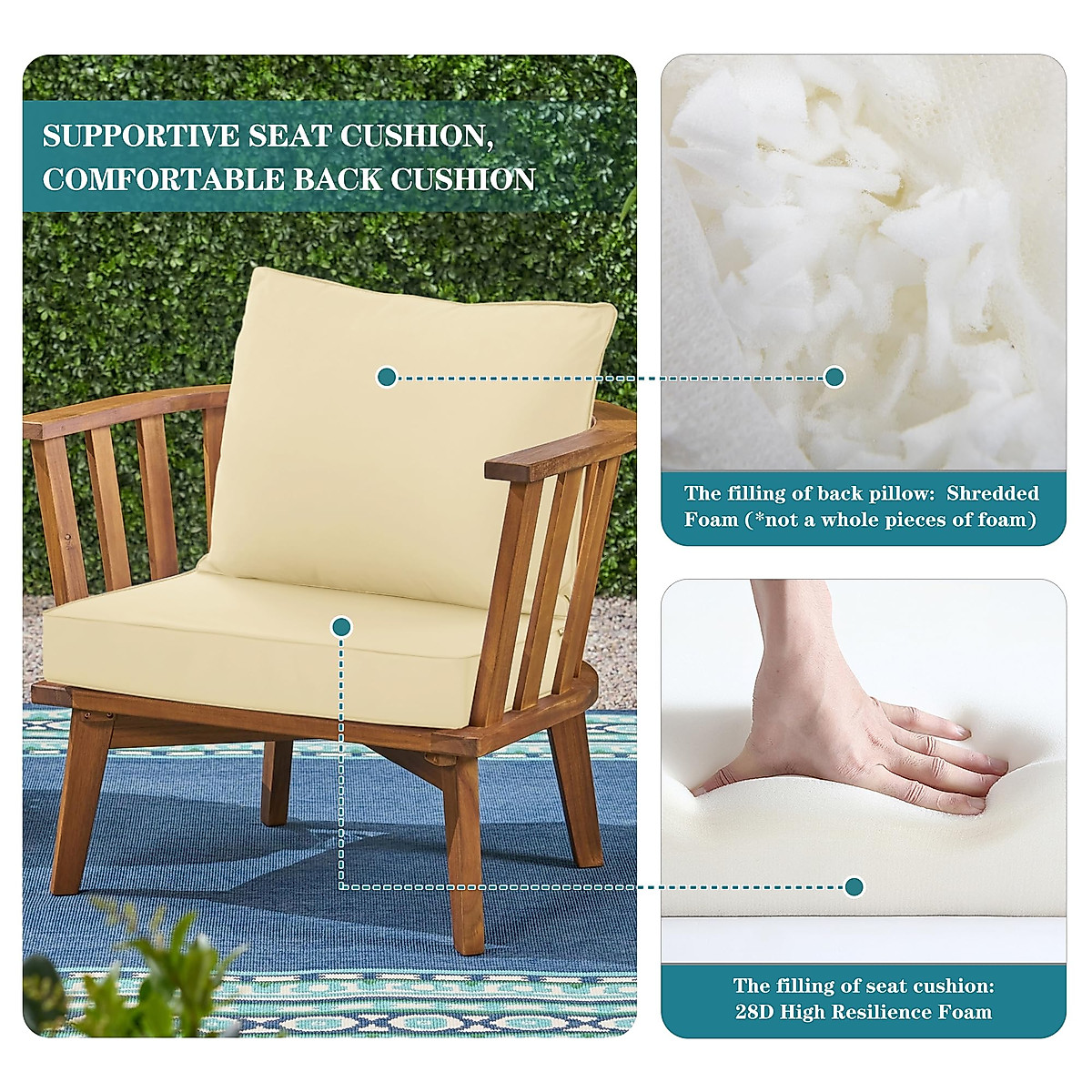 Comcaver Outdoor Cushions for Patio Furniture, Waterproof Fade and Tear Resistant Deep Seat and Backrest Cushion Set for Chair Couch Swing, 22x22 Inch, Beige, 1 Set