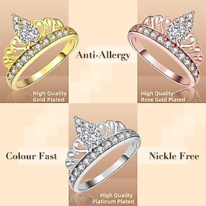 Fashion Rings for Women, Gold Wedding Rings Cubic Zirconia Tiara Princess Queen Best Friend Promise Gifts Size 8