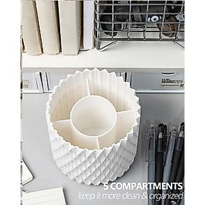 Lebenrich Rotating Pen Pencil Holder for Desk, 5 Slots Unique Pink Desk Pen Organizer Easthetic Desktop Supplies and Accessories for Women Girls, Pen Cup Pencil Caddy for Office Home Art Supply