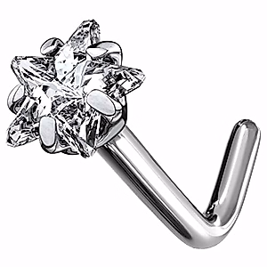 18G 3mm STAR CLEAR CZ GEM PRONG SET L BEND IT FIT SURGICAL STEEL NOSE RING STUD Style 88888-804