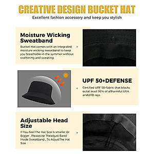 Unisex Bucket Hat for Women Men Cotton Summer Sun Beach Hat, Denim Packable Fisherman Cap for Casual, Trips, Sports, Black, M/L