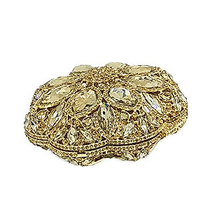 Boutique De FGG Elegant Round Crystal Clutch Evening Bags for Women Formal Party Handbags Bridal Wedding Purse (Gold,Mini)