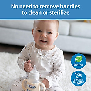 Dr. Brown's Milestones Narrow Sippy Spout Bottle with 100% Silicone Handles, Easy-Grip Handles with Soft Sippy Spout, 8oz/250mL, Pink & Turquoise, 2-Pack, 6m+