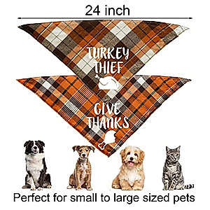 JOTFA 2 Pack Thanksgiving Day Dog Bandanas, Holiday Fall Plaid Dog Puppy Bandana Scarf Costume for Small Medium Large Dogs Pets