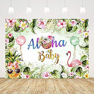 AIBIIN 7x5ft Aloha Baby Shower Backdrop Summer Hawaiian Oh Baby Party Decorations Tropical Floral Flamingo Pineapple Tiki Themed Photography Background Banner Photoshoot Props