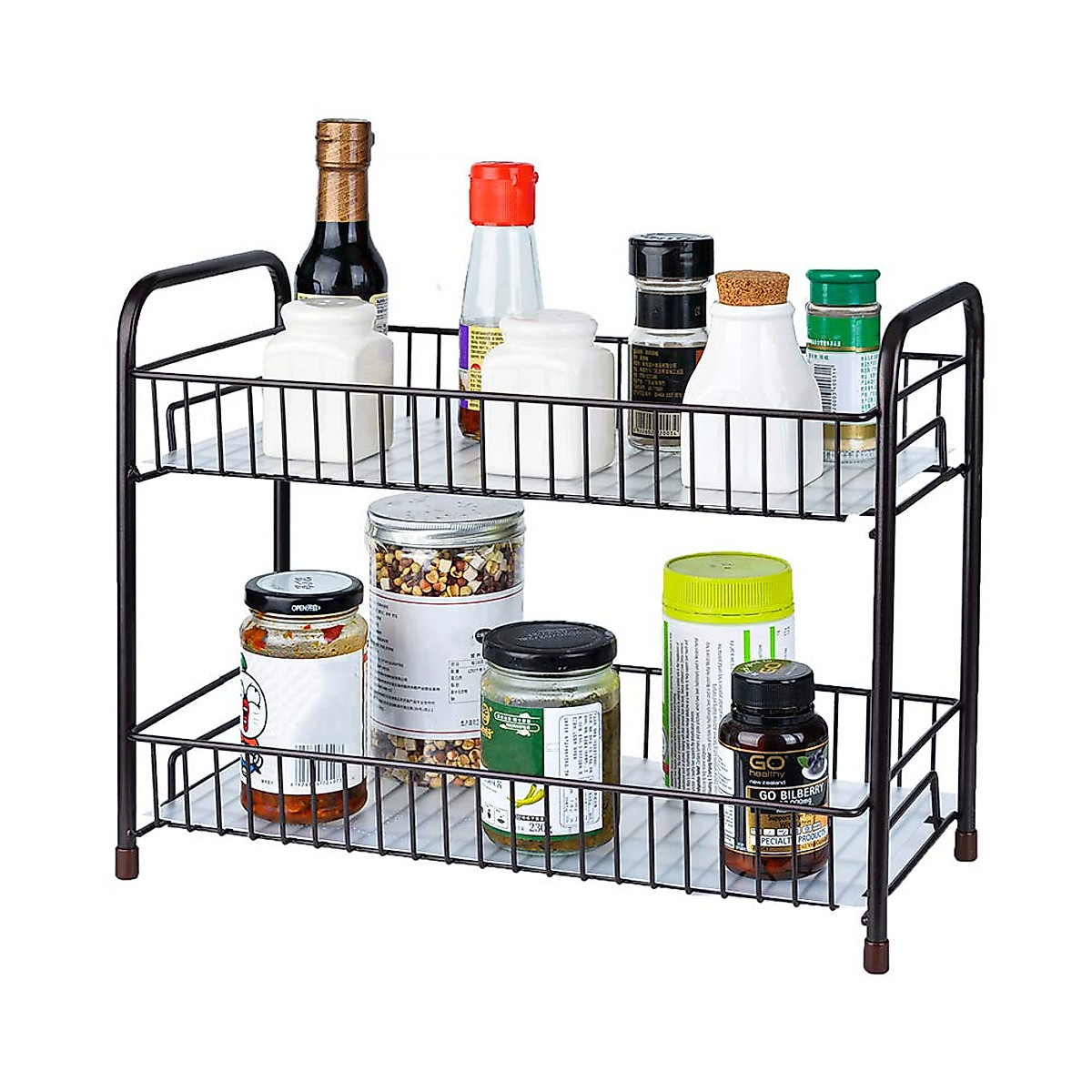 Spice Rack Organizer for Countertop 2 Tier Counter Shelf Standing Holder Storage for Kitchen Cabinet-Bronze
