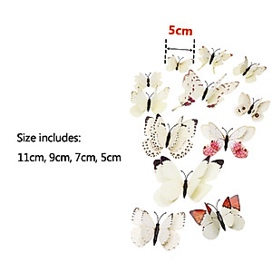 Tupalizy 12PCS Double Wings 3D Butterfly Wall Stickers Decals DIY Art Crafts Decorations for Windows Refrigerator Bedroom Classroom Bathroom Home Office Birthday Party Decors(Beige)