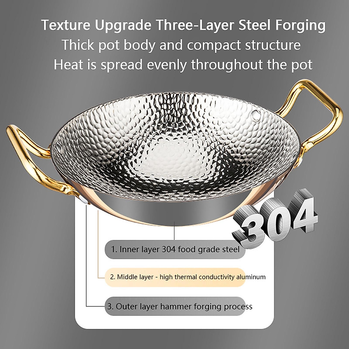 UGCER Chafing Dish Buffet Set, 304 Stainless Steel Round Buffet Warmers Pan for Parties, Events, Wedding, Camping, Dinner,Copper,20cm