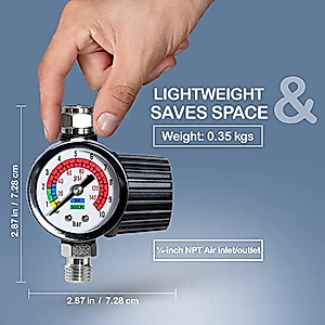 LE LEMATEC Air Compressor Regulator Valve with Pressure Gauge, for Precise Control in Air/Pneumatic Tool Applications, Spray Painting, Tire Inflation and More, ¼ NPT, Up to 140 PSI (AR-02)